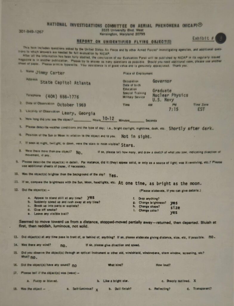 Exploring the Unseen: Jimmy Carter's Fascinating UFO Sighting Document ...